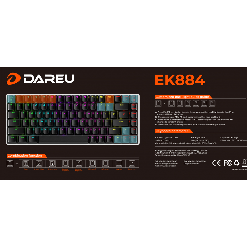 Bàn Phím Cơ Dareu EK884 RGB (USB/Đen/Blue Sw)